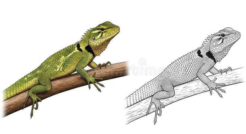 Realistic Fully Colored Collared Tree Runner and Line Drawing Coloring ...