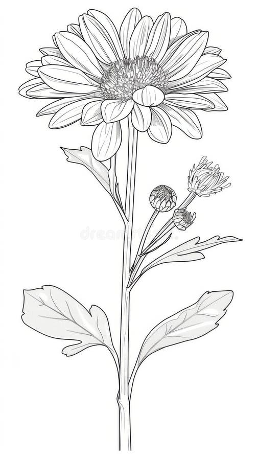 This Coloring Page Features a Simple Line Drawing of a Single Aster ...