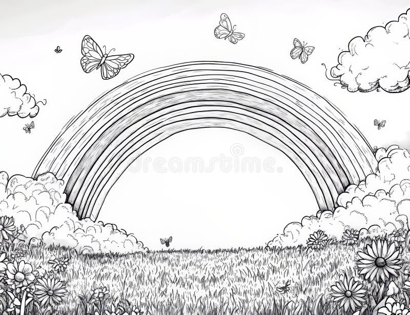 This Coloring Page Featuring a Butterfly and Rainbow Can Be Printed on ...