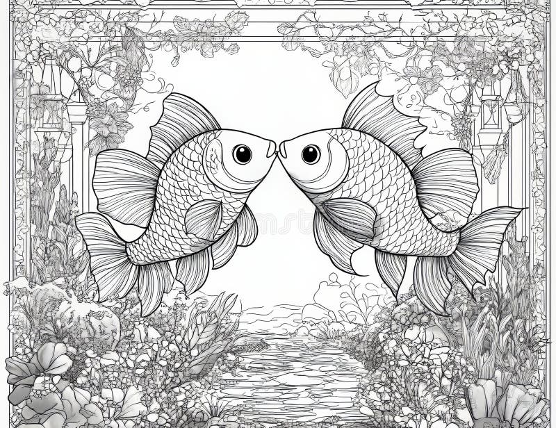 A Coloring Page Featuring a Cute Fish, Designed for Printing on 11x8.5 ...