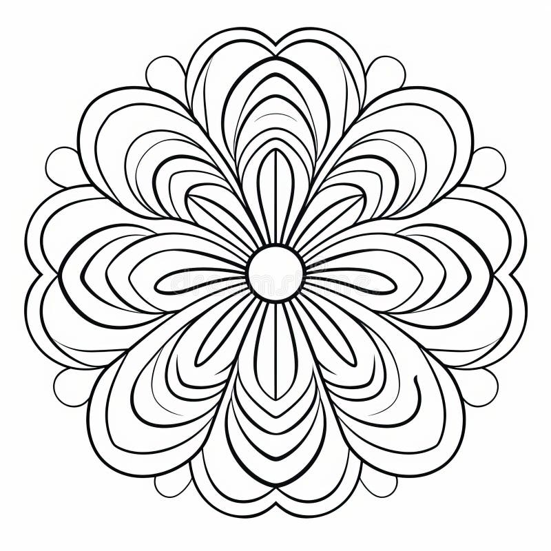 Abstract Flower Shape Coloring Page with Fluid and Flowing Lines Stock ...