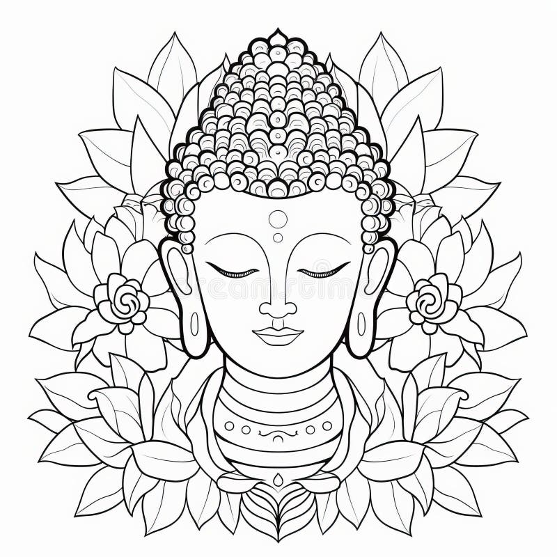 Elegant Buddha Coloring Page with Floral Motifs for Adults Stock ...