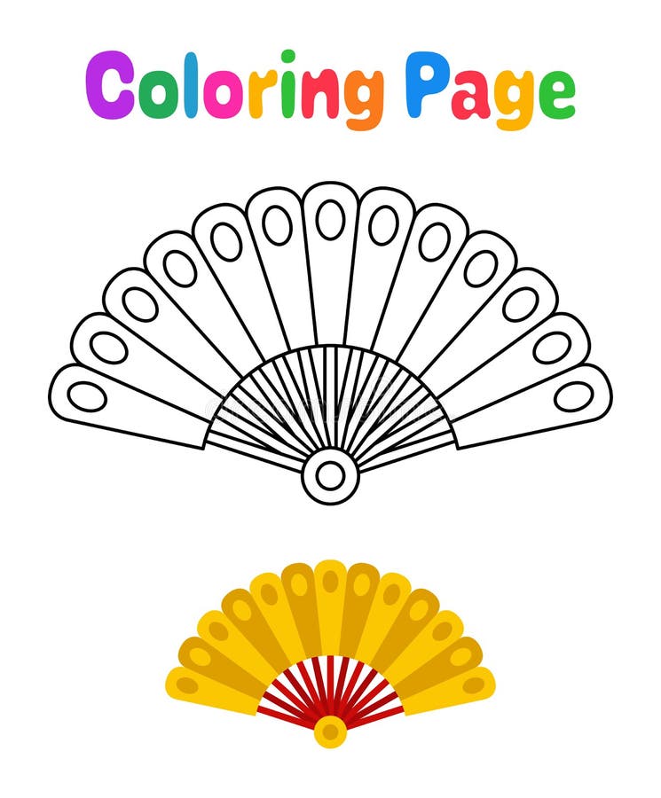 Coloring Page with Folding Fan for Kids Stock Vector - Illustration of ...
