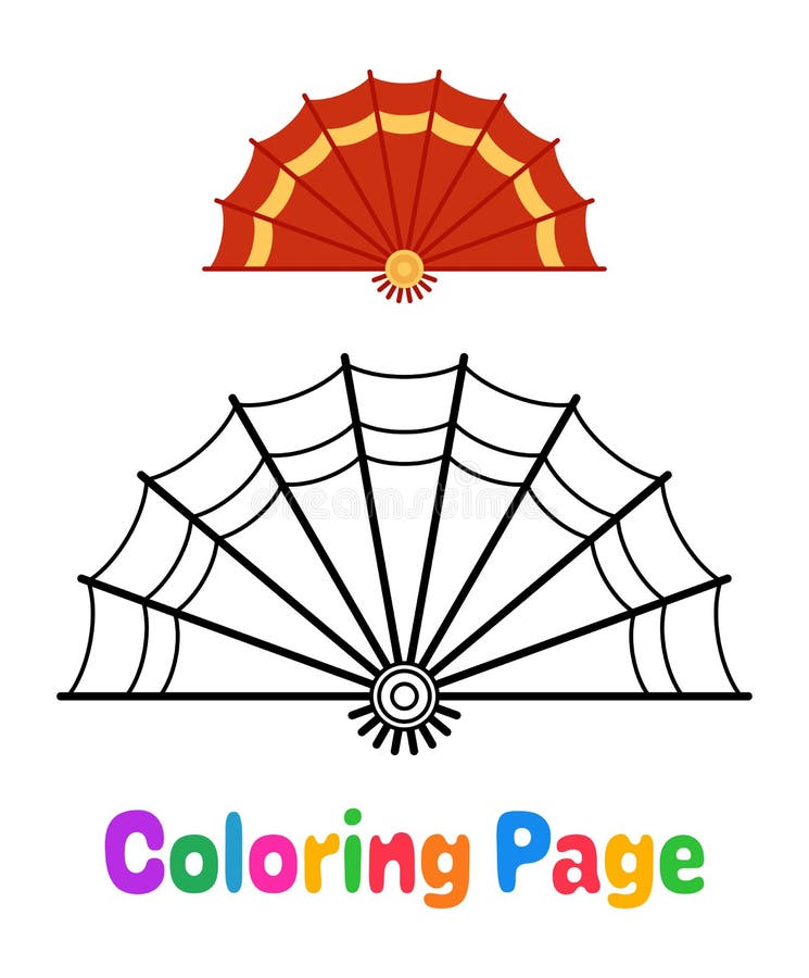 Coloring Page with Folding Fan for Kids Stock Vector - Illustration of ...