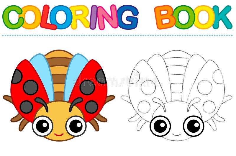 Coloring Page Funny Smiling Red Ladybug Insect. Educational Tracing ...