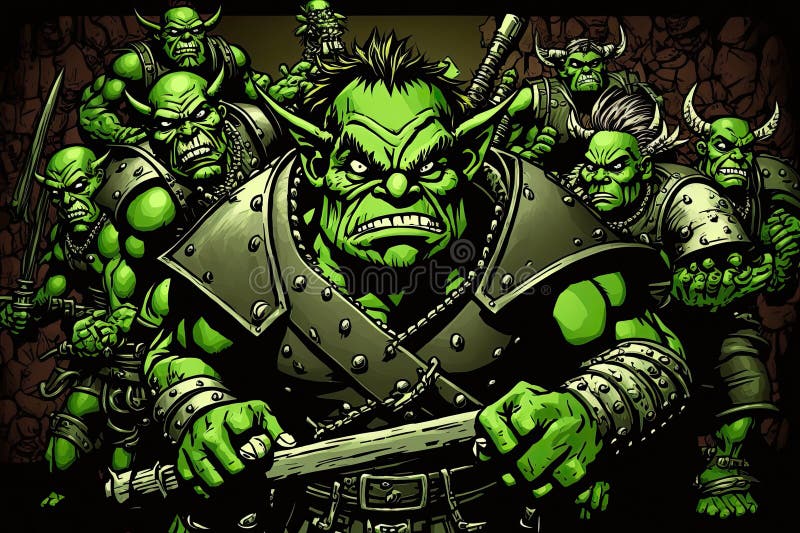 Coloring Page of a Group of Green Orcs Stock Illustration ...