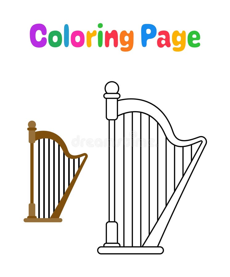 Coloring Page with Harp for Kids Stock Vector - Illustration of poster ...