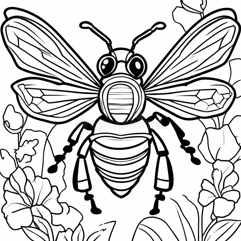 Coloring Page of an Insect Perched on Flowers, AI-generated. Stock ...