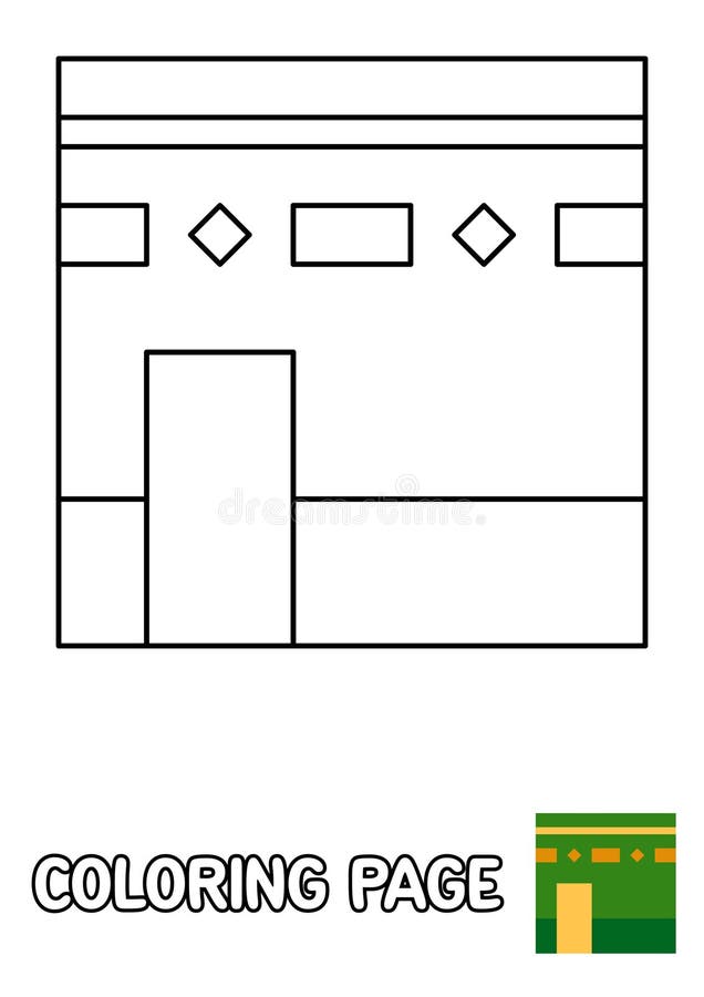 Coloring Page with Kaaba for Kids Stock Vector - Illustration of islam ...