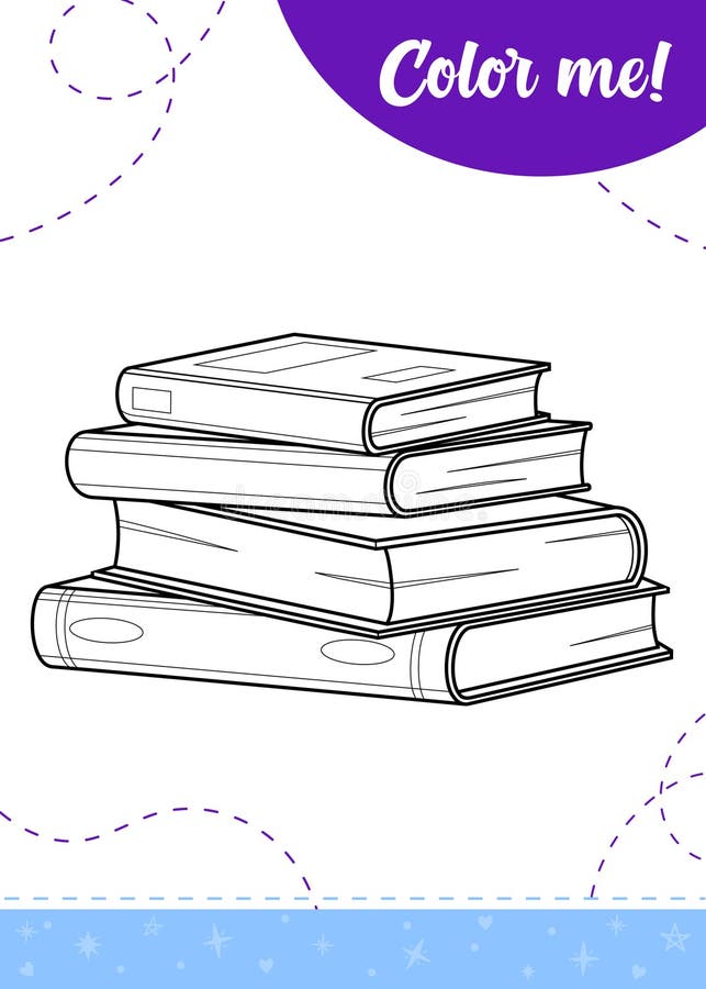 Coloring Page for Kids with Book Stack. Stock Vector - Illustration of ...