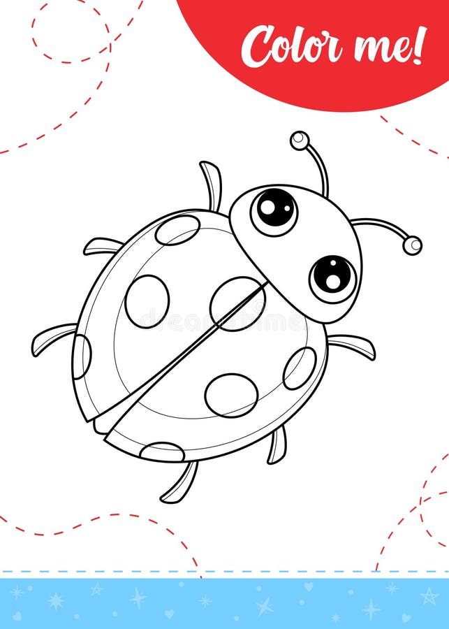 Coloring Page for Kids with Cartoon Ladybug Stock Vector - Illustration ...
