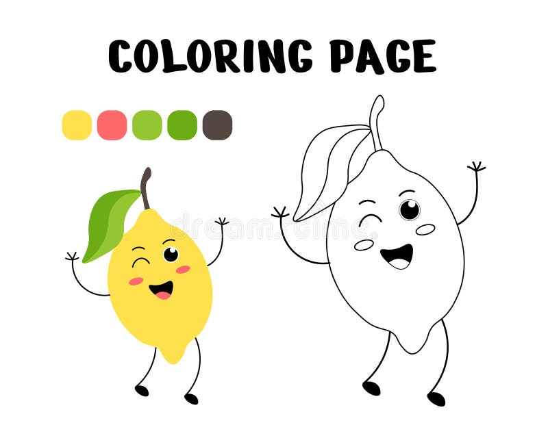 Coloring Page for Kids with Cute Lemon Character. Activity for ...