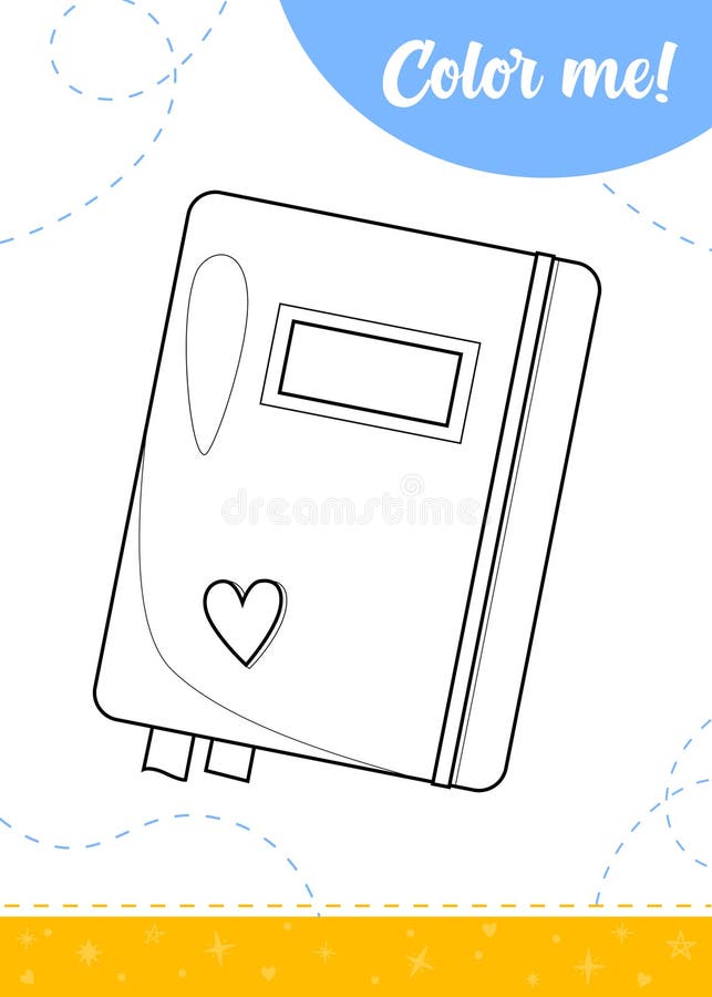 Coloring Page for Kids with Cute Notebook Stock Vector - Illustration ...