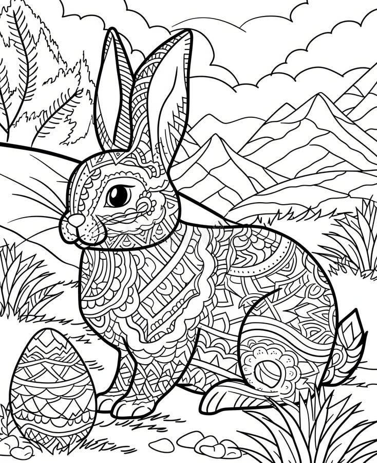 Coloring Page for Kids Easter Bunny Cartoon Style Stock Illustration ...