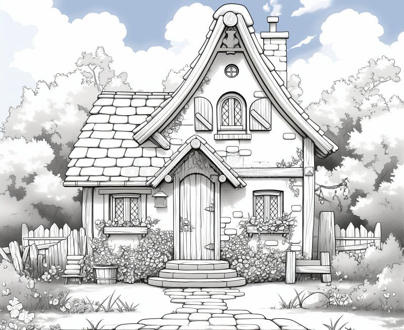 Coloring Page for Kids, Fairy Tale House. Stock Photo - Image of design ...