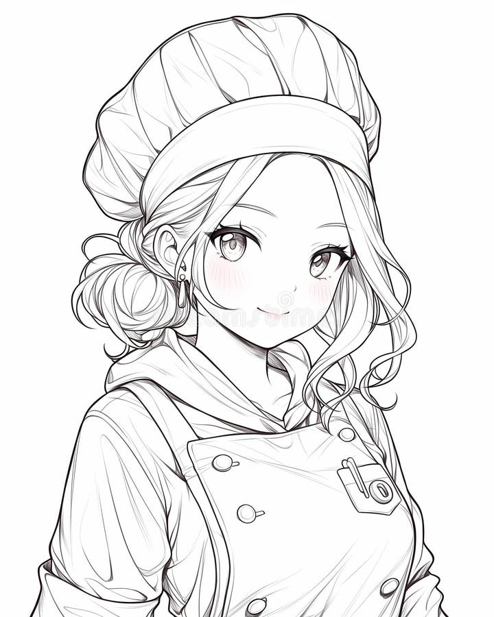 Coloring Page for Kids, Coloring Page Girl Chef. Stock Illustration ...