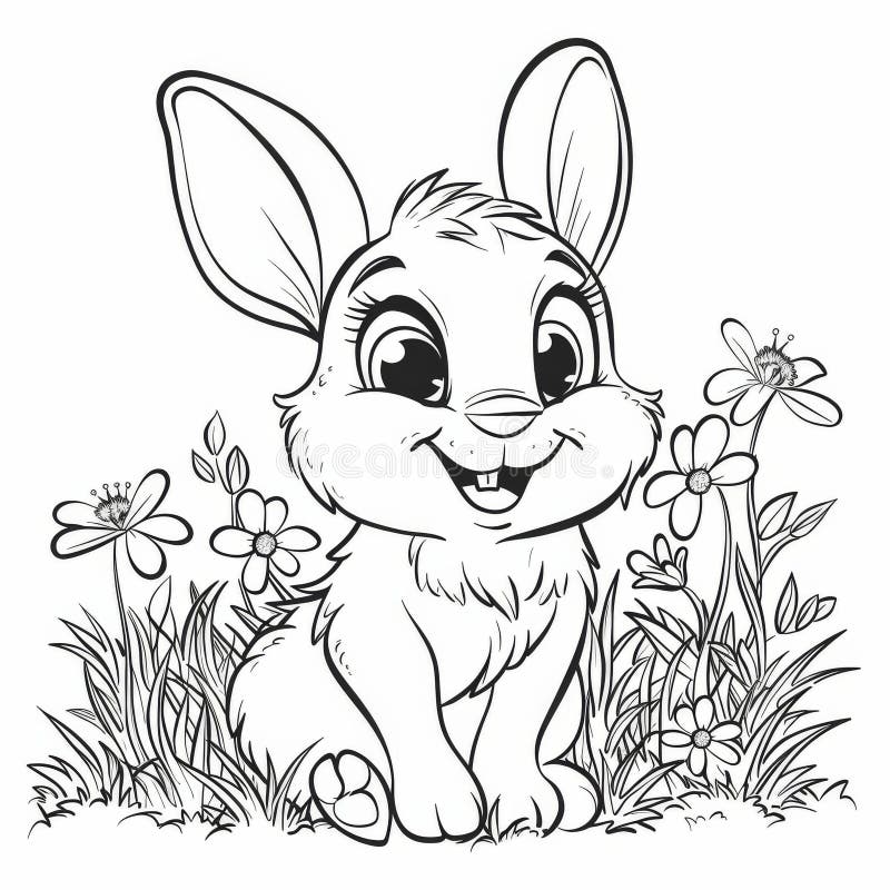 Coloring Page of Little Hare for Kids Coloring Book. Stock Photo ...