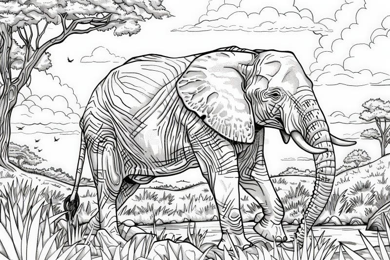 Majestic Elephant Strolling in Lush Jungle Stock Illustration ...