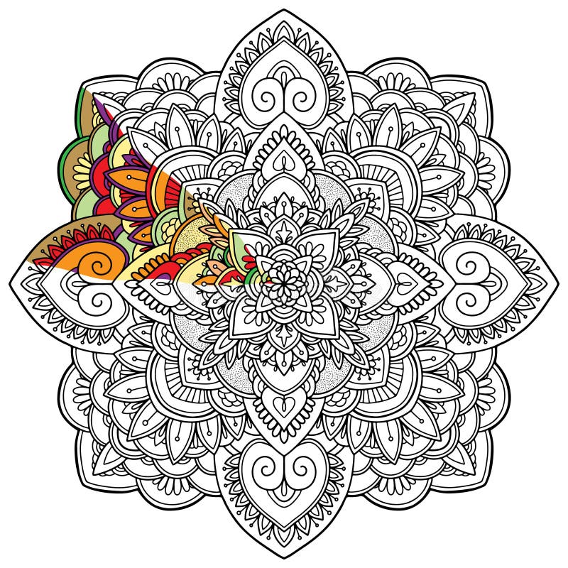 Coloring Page, Mandala with an Example of Coloring Stock Vector ...