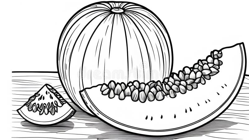Coloring Page - Melon, Coloring Book Style Stock Illustration ...