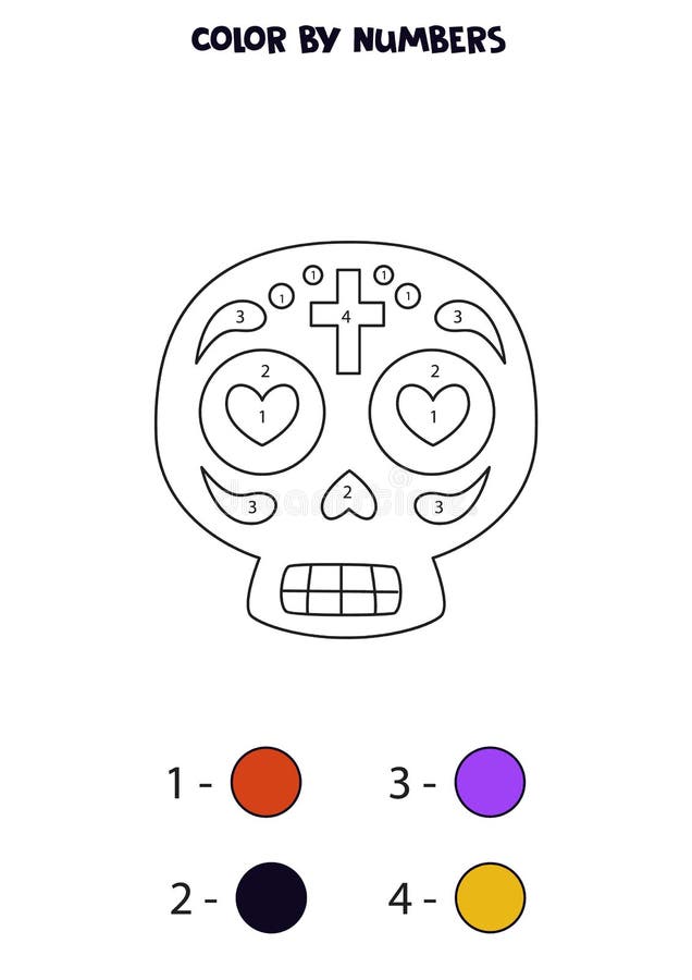 Color Mexican Skull by Numbers. Worksheet for Kids Stock Vector ...