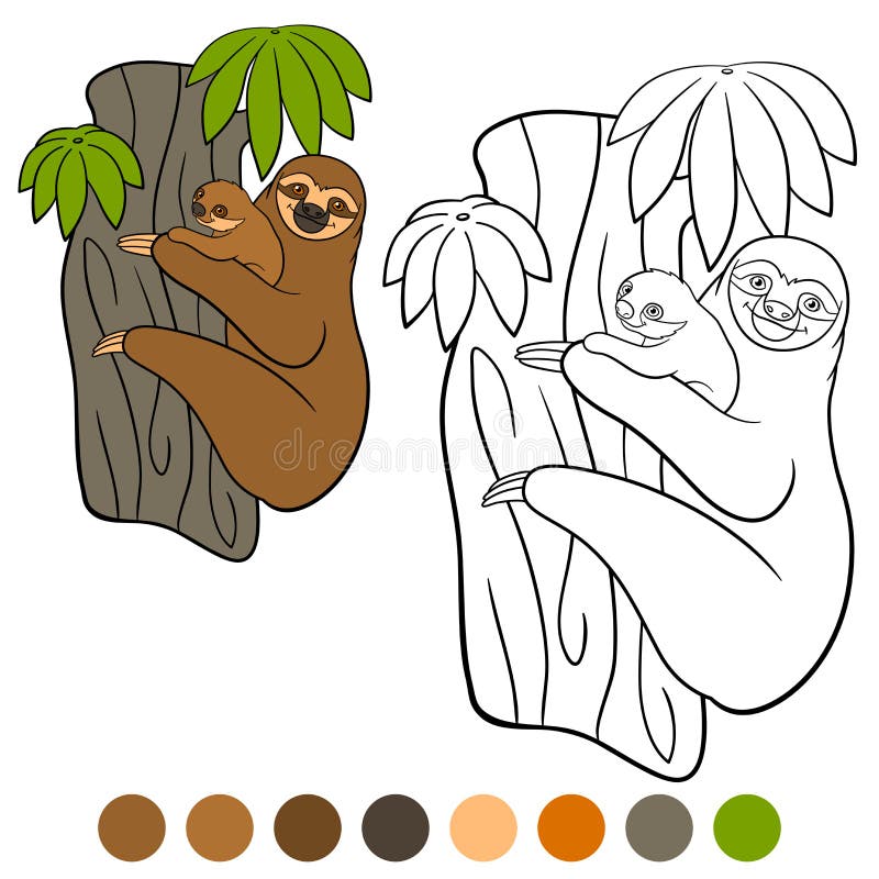 Coloring Page. Mother Sloth with Her Little Cute Baby Stock Vector ... Coloring Page. Mother Sloth with Her Little Cute Baby Stock Vector ...