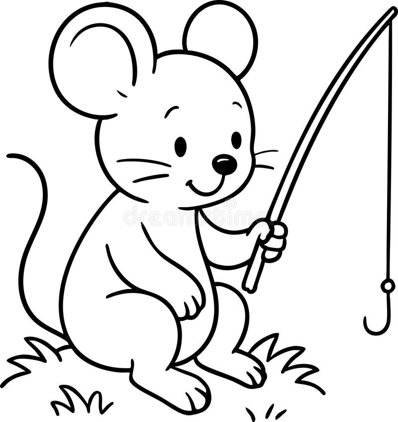 Coloring Page Mouse Fishing Simple Outline Stock Vector - Illustration ...
