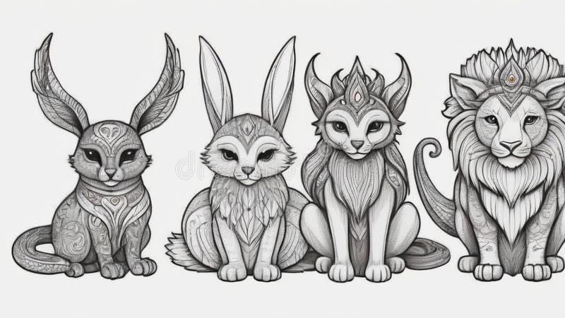 Coloring Page - Mythical Creatures, Coloring Book Style Stock ...