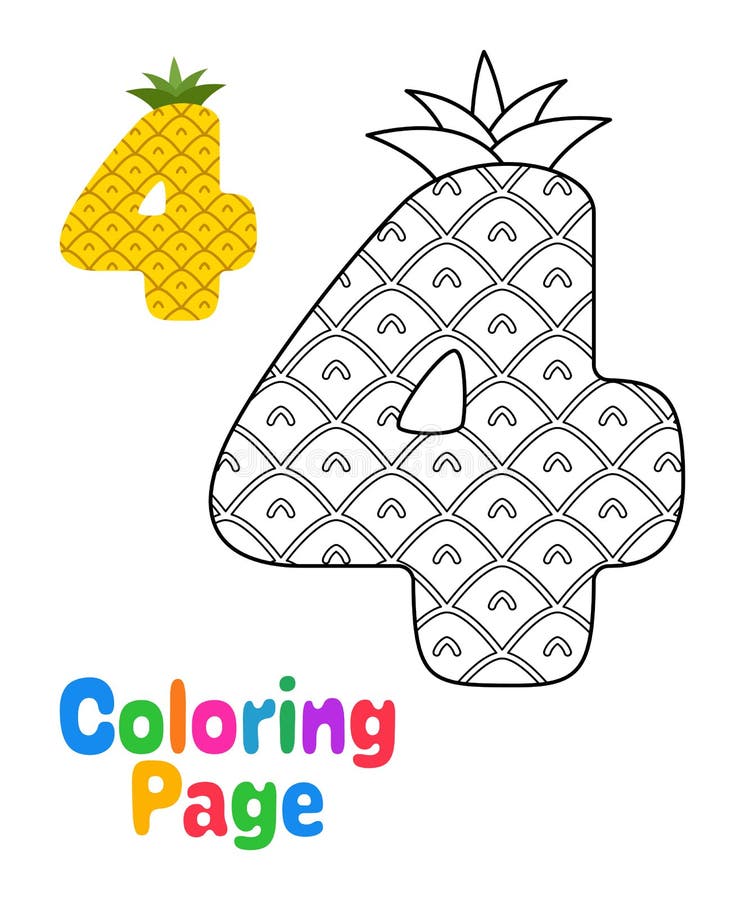 Coloring Page with Number 4 for Kids Stock Vector - Illustration of ...