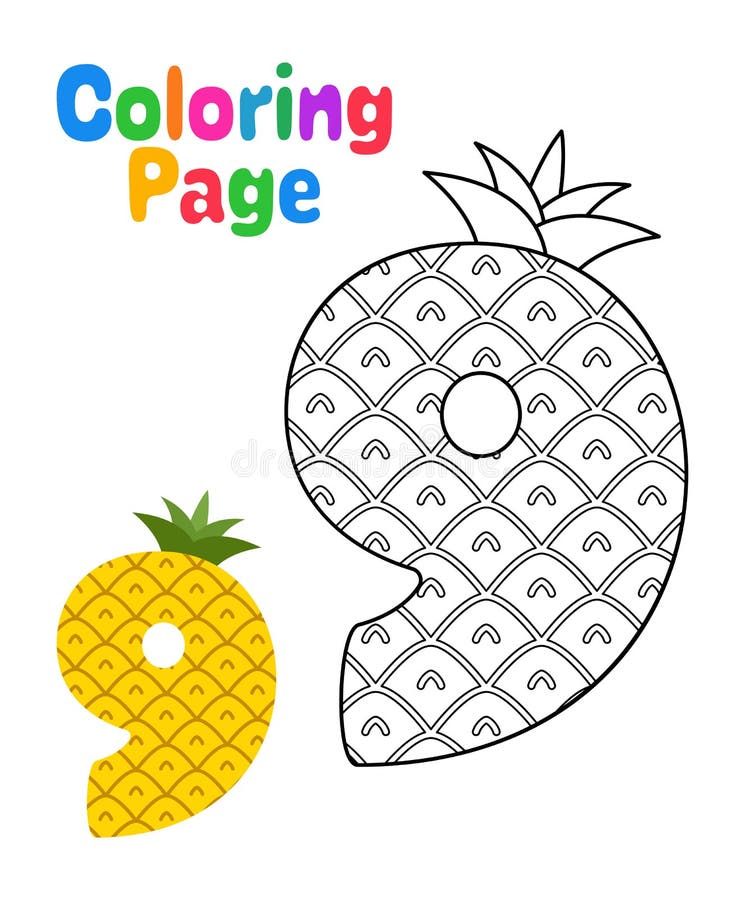 Coloring Page with Number 9 for Kids Stock Vector - Illustration of ...