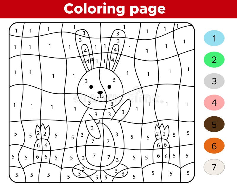 Coloring Page by Numbers. Cute Kawaii Rabbit with Carrots. Stock Vector ...
