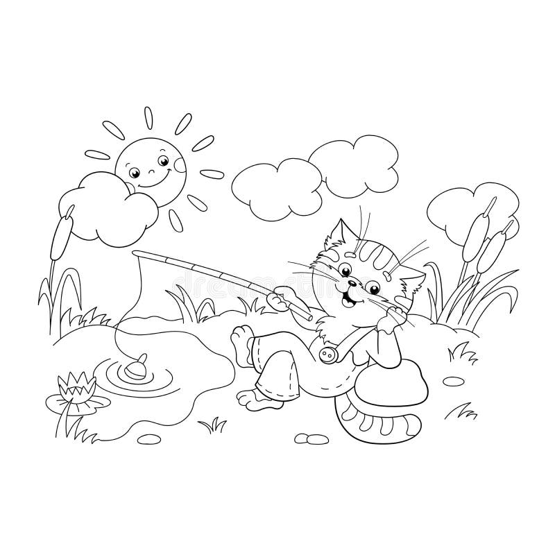 Cat Catching Fish stock illustration. Illustration of hunt - 20018267