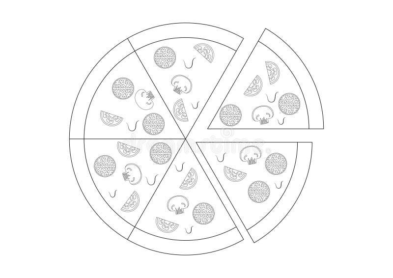 Coloring Page of a Pepperoni Cheese Pizza Flat Design Stock Vector ...