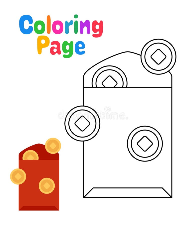 Coloring Page with Red Envelope for Kids Stock Vector - Illustration of ...