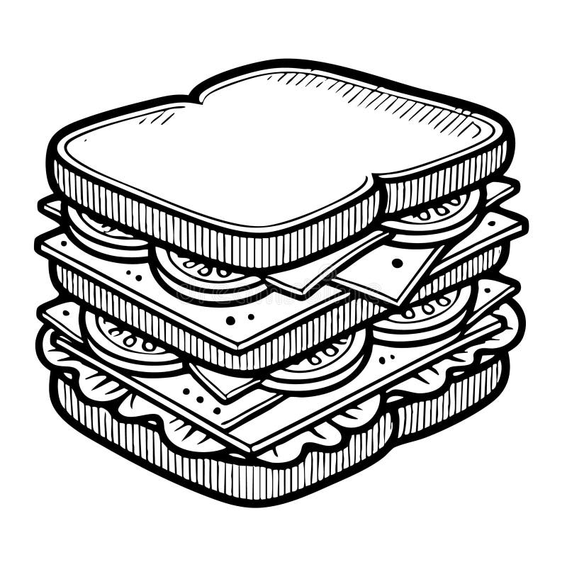 Coloring Page of a Sandwich with Bread, Cheese, and Vegetables. Stock ...