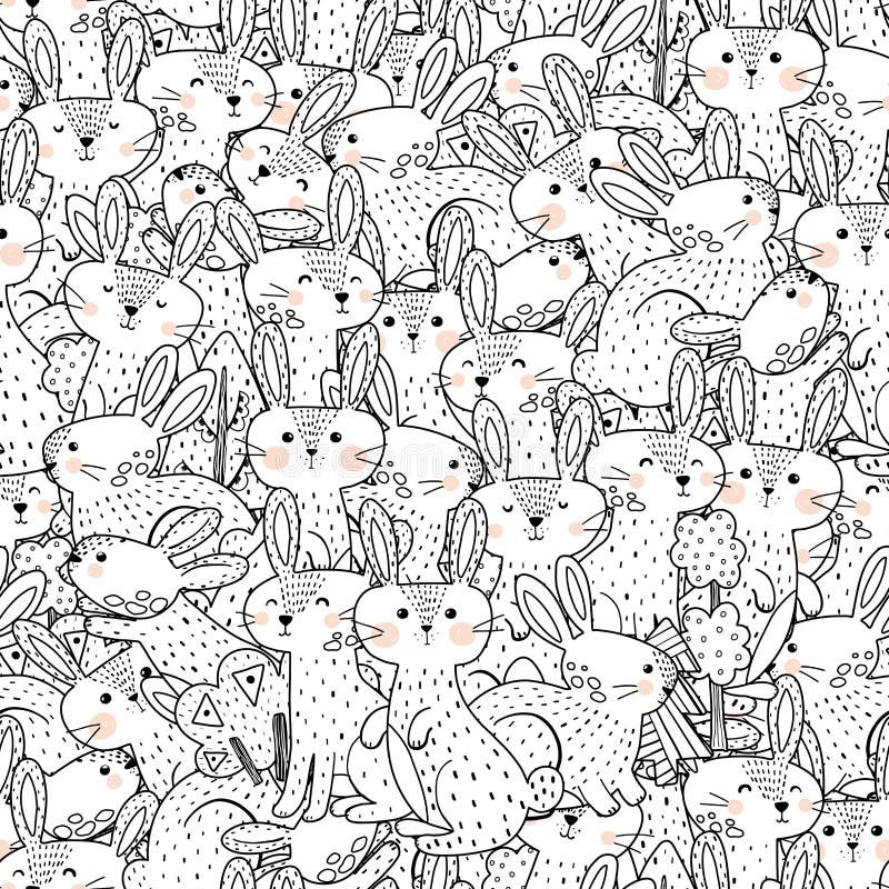 Black and White Seamless Pattern with Rabbits Stock Vector ...