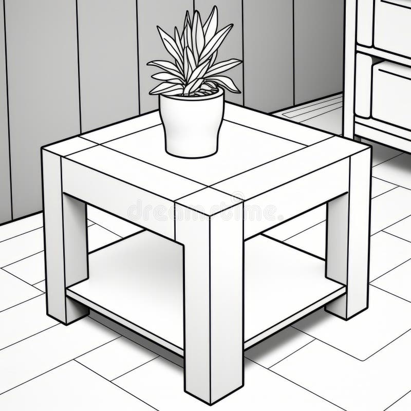 Blocky Ornamental Table with Plant: a Cabincore Inspired Design Stock ...
