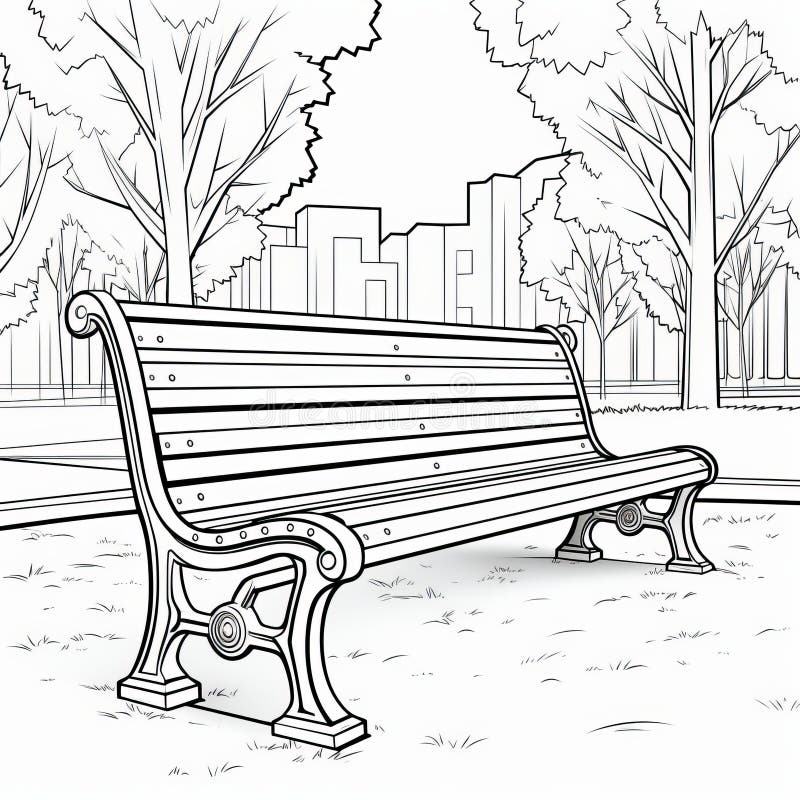 Realistic Bench in the Park Coloring Page with Detailed Rendering Stock ...