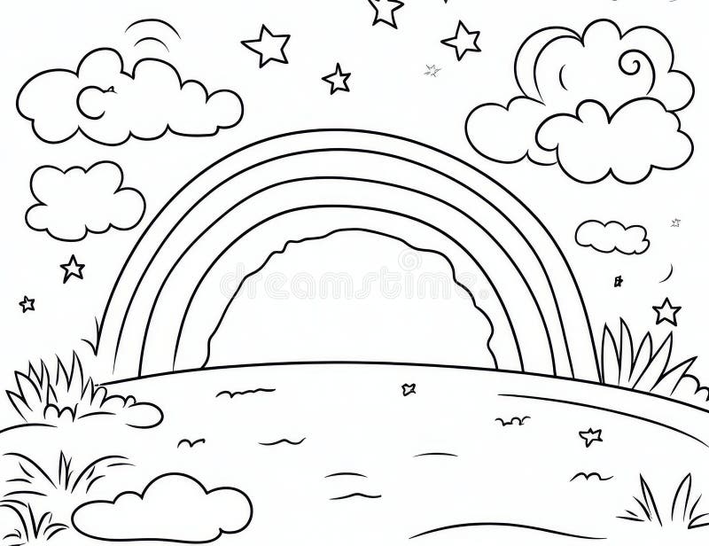This Coloring Page, Showcasing a Rainbow and Clouds, is Ideal for ...