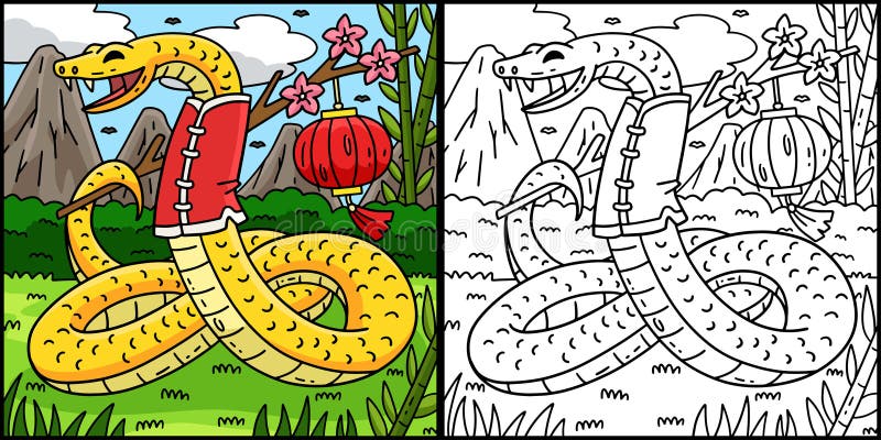 Year of the Snake with Lantern Illustration Stock Vector - Illustration ...