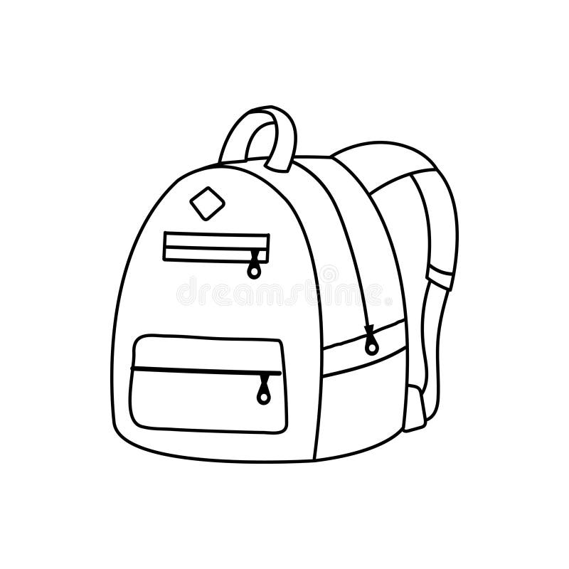 A Coloring Page with a Simple School Backpack. Black and White Doodle ...