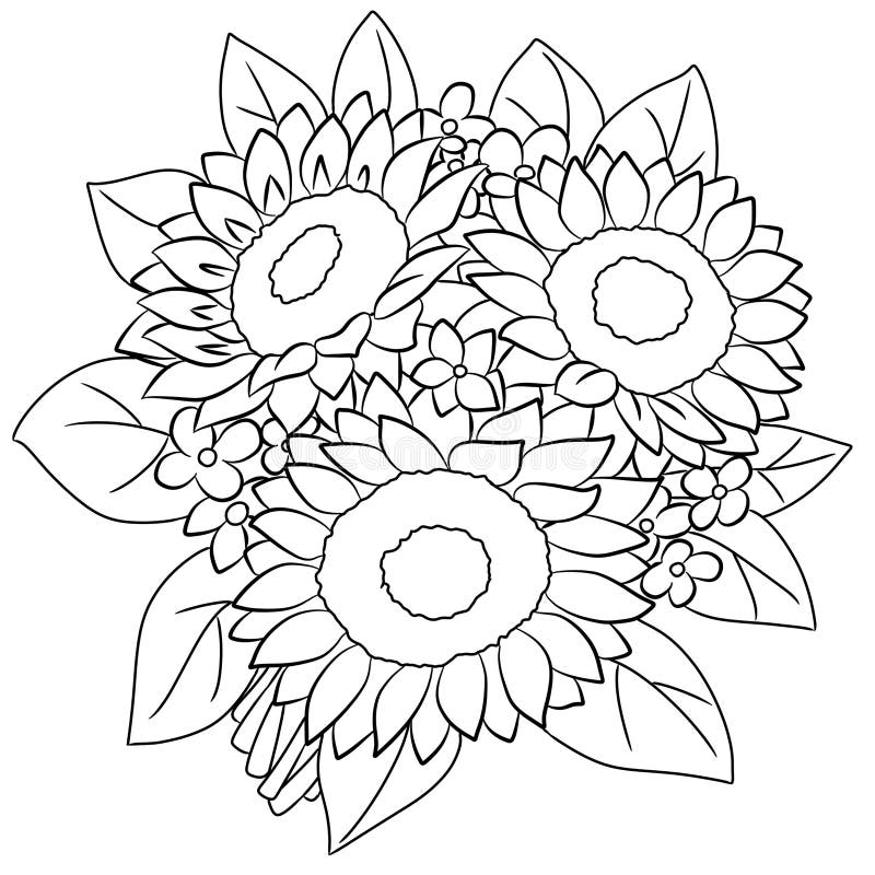 Coloring Page : Simple Sunflower Illustration with Leaves Stock ...