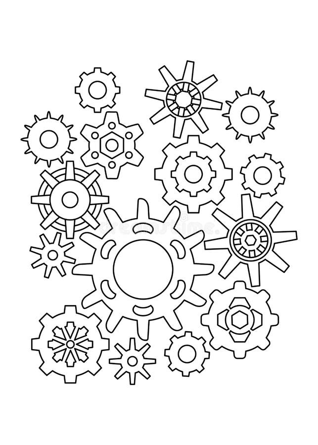 Coloring Page Steampunk Gears Background . Vector Illustration of Gears ...