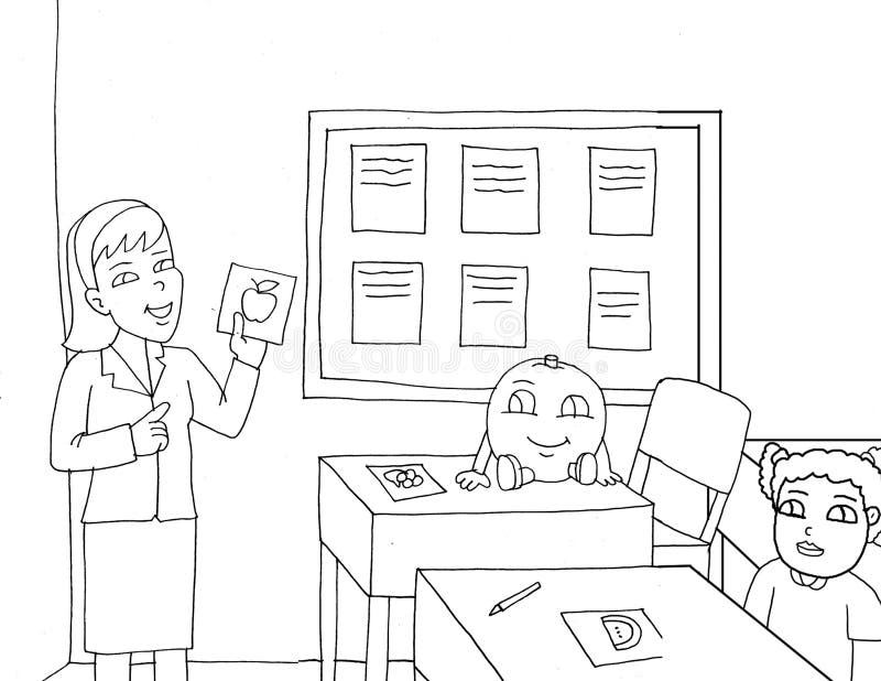 Coloring Page the Teacher is Explaining Fruits in Front of the Class ...