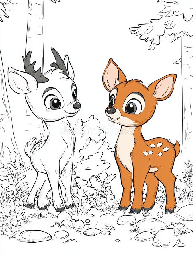 Doe And Fawn Coloring Pages Deer Family Vector Vectors Black And White