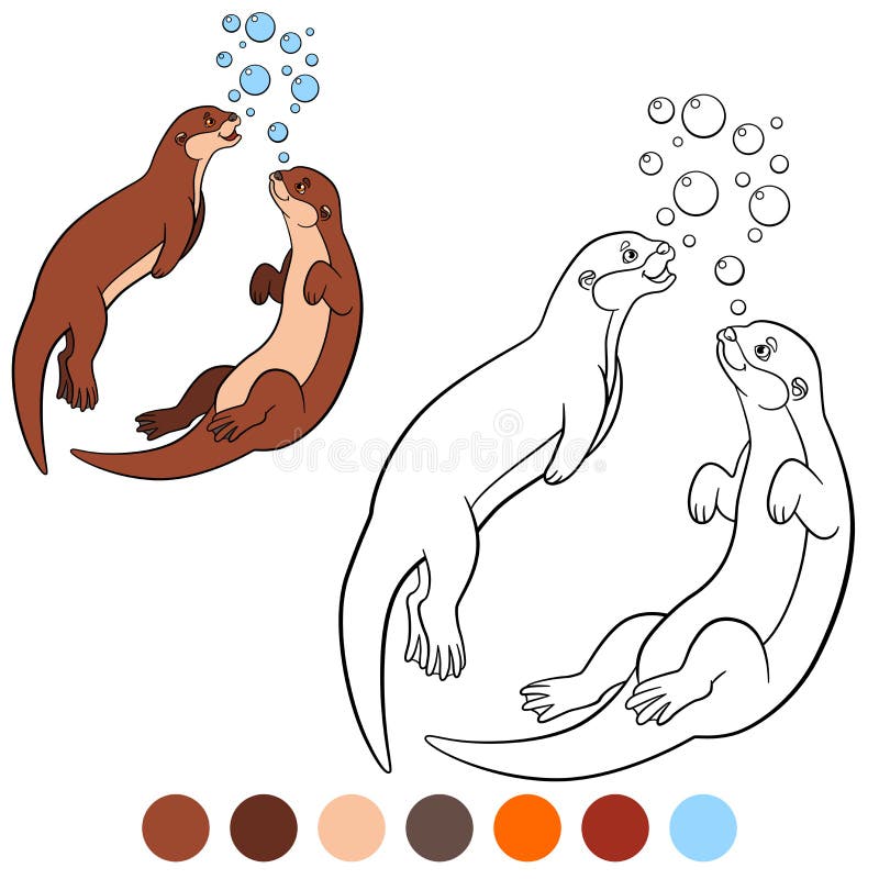 Coloring Page. Two Little Cute Otters Swim Stock Vector - Illustration ... Coloring Page. Two Little Cute Otters Swim Stock Vector - Illustration ...