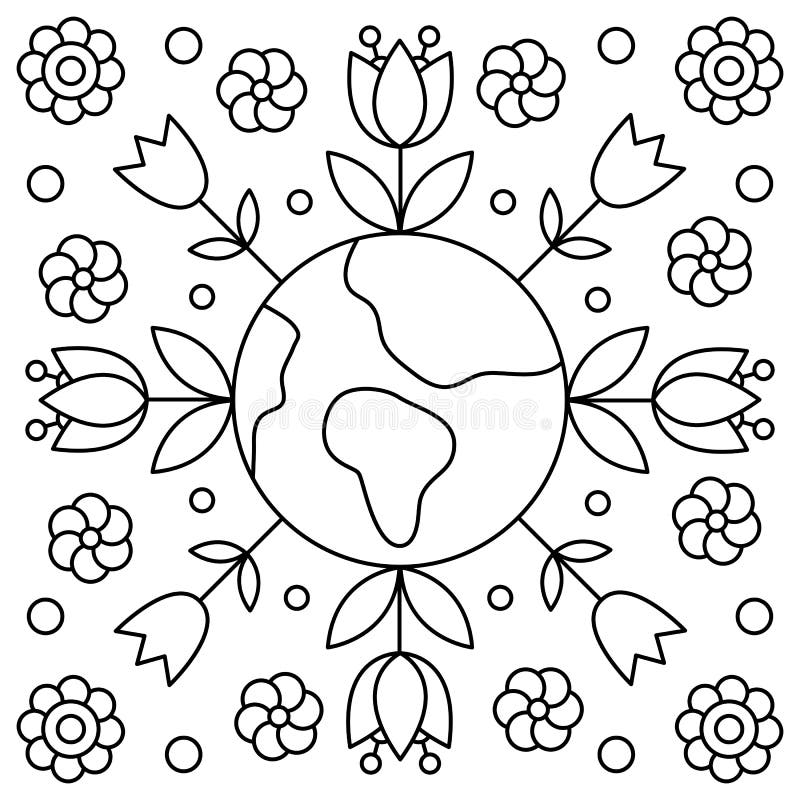 Hello Spring. Coloring Page. Black and White Vector Illustration. Stock ...