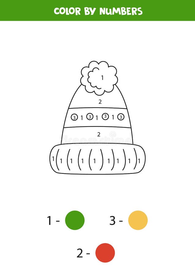 Color Winter Hat by Numbers. Worksheet for Kids Stock Illustration ...