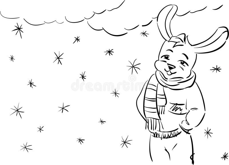 Coloring Page - Winter Rabbit Stock Vector - Illustration of dressed ...