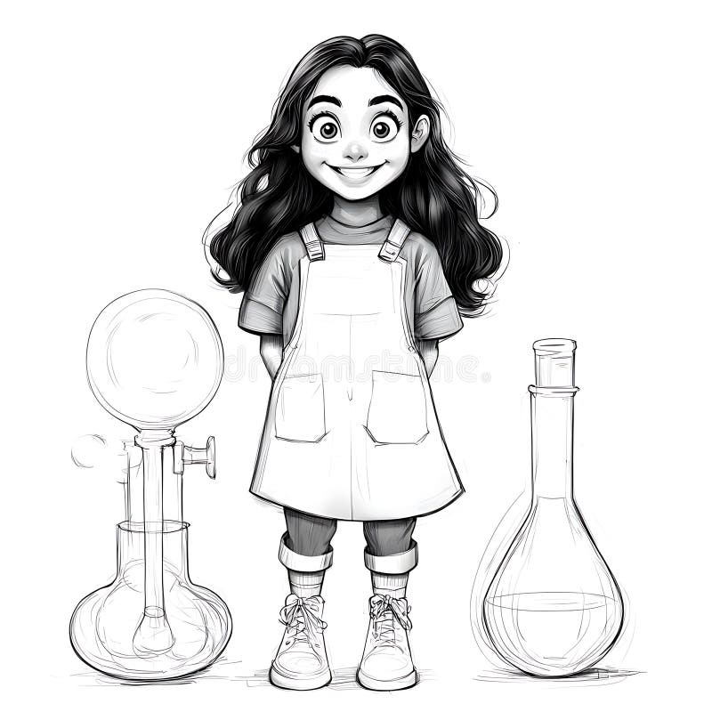 Coloring Page for Young Scientists Featuring Experiment Tools Stock ...